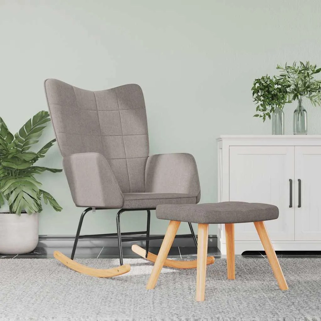 Houpací křeslo se stoličkou taupe textil 328027