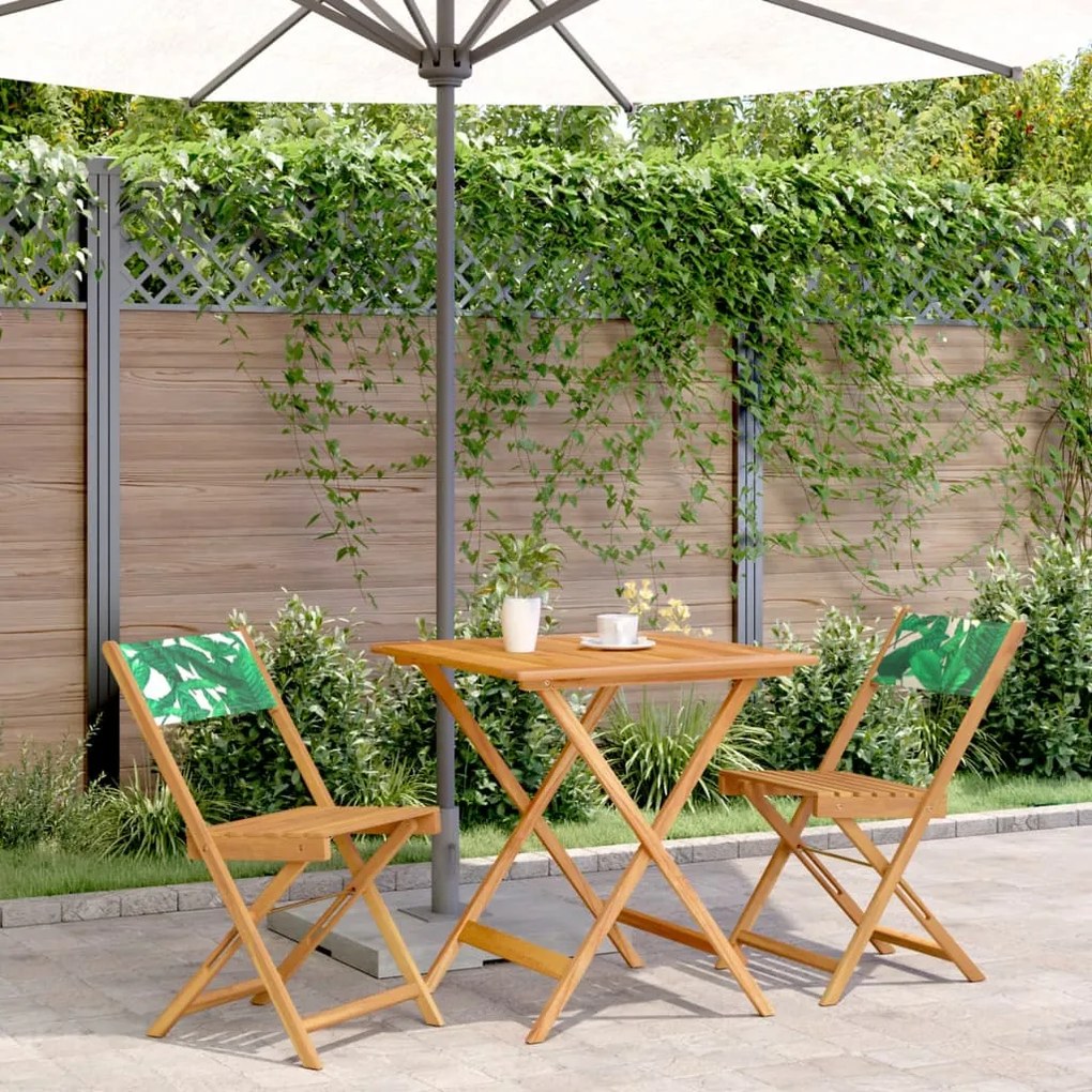 3dílný bistro set vzor listů textil a masivní dřevo 3281872
