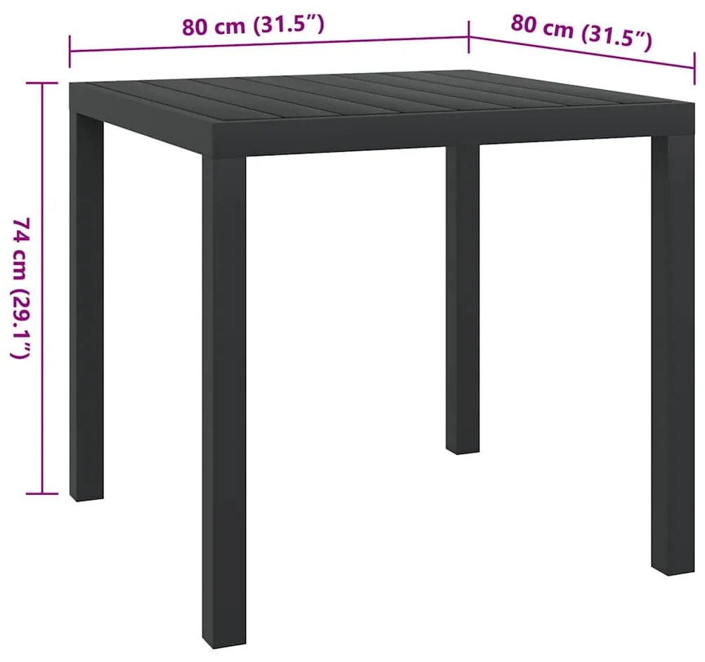 vidaXL Marketos Zahradní stůl černý 80 x 80 x 74 cm hliník a WPC