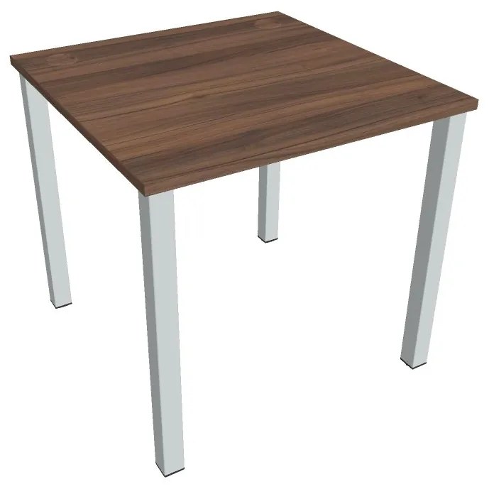 Stůl pracovní rovný 80 cm - Hobis Uni US 800 Dekor stolové desky: ořech, Barva nohou: Stříbrná