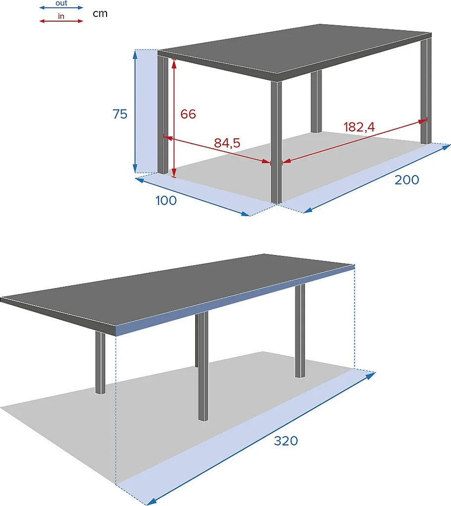 DEOKORK Hliníkový stůl VALENCIA 200/320 cm (antracit)