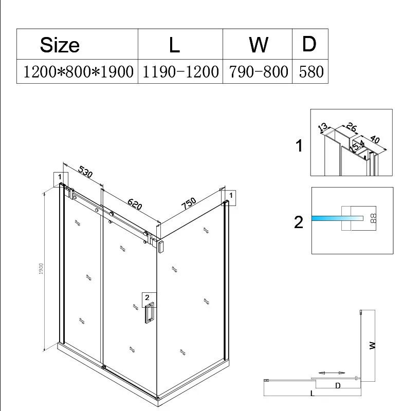 BPS-koupelny Obdélníkový sprchový kout HYD-OK203C 120x80 chrom/transparent - bez vaničky