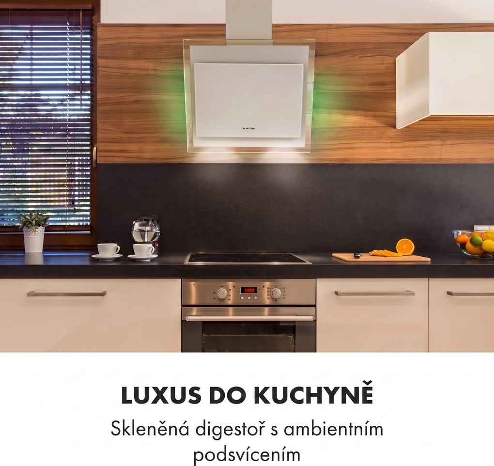 Klarstein Mirage 60, digestoř, 60 cm, nástěnná, 671 m³/h, A++, dotykový panel, bílá