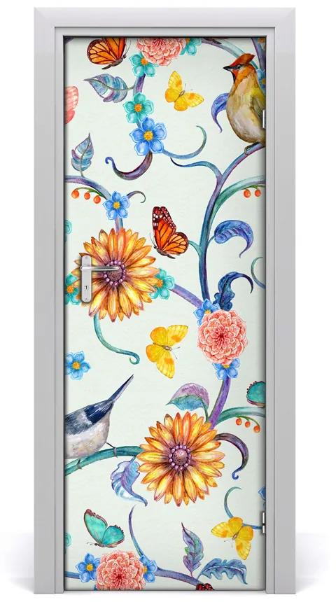 Samolepící fototapeta na dveře Motýli květiny 85x205 cm