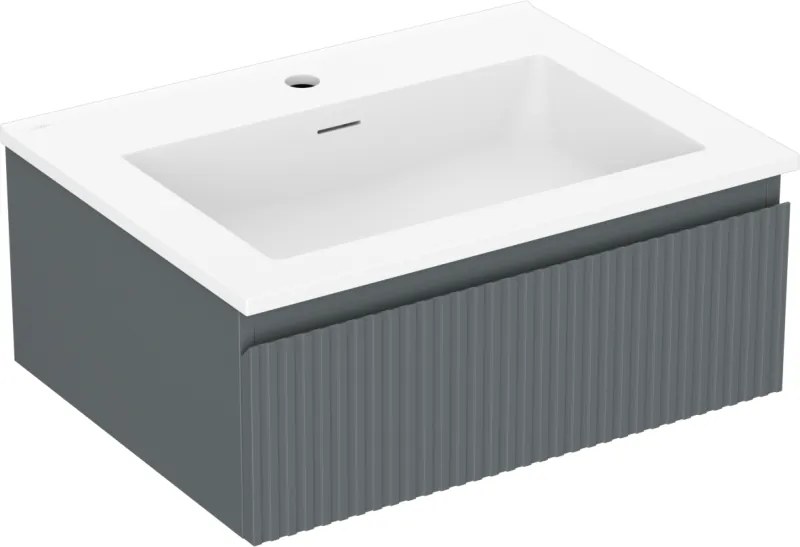 Mexen Rivel, koupelnová skříňka 60 cm s umyvadlem Otis, 1 zásuvka, drážkovaná, grafitová matná/bílá matná, 91A20-06023-1-BF66-W18M01