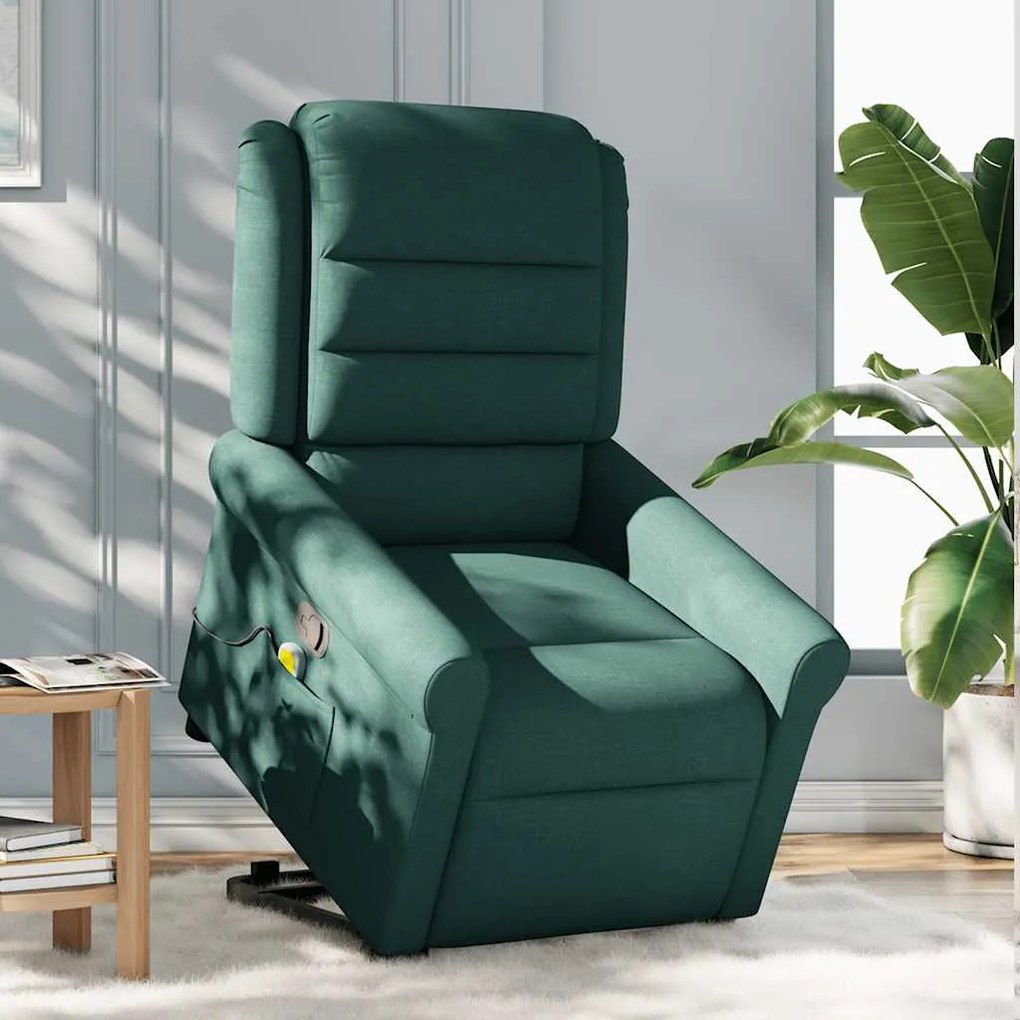 Zvedací masážní polohovací křeslo tmavě zelené textil 3303330