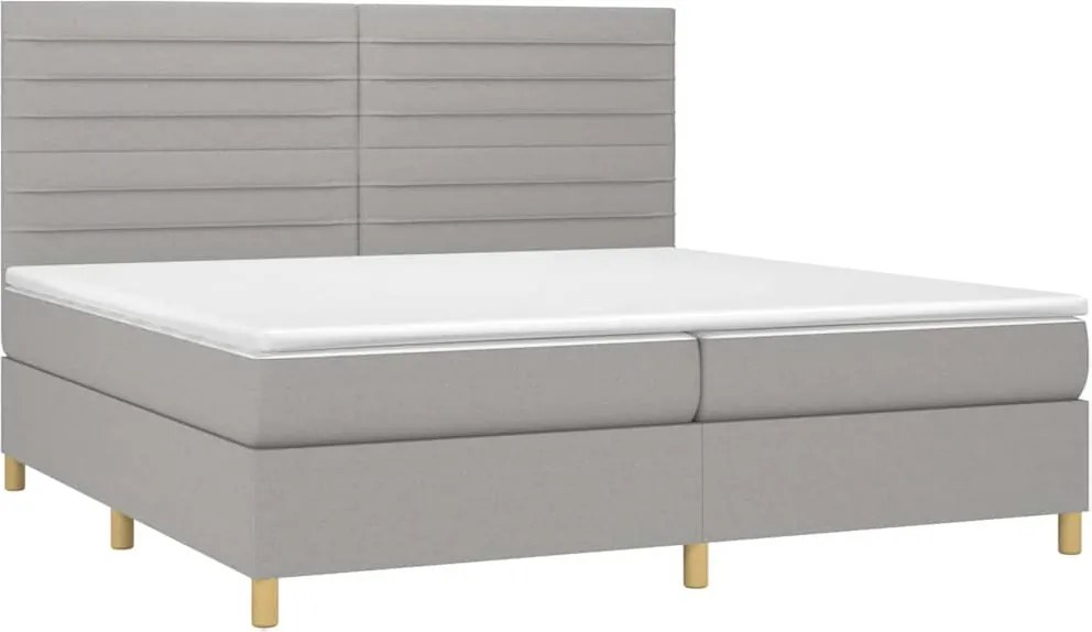 Box spring postel s matrací a LED světle šedá 200x200 cm textil 3135541