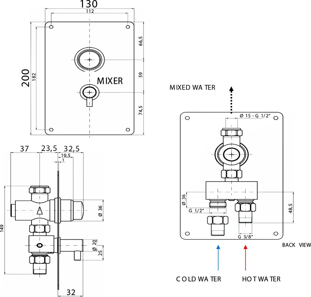 Bruckner Bruckner, TEMPOR samozavírací podomítkový sprchový ventil s regulací teploty, chrom, 937.141.1
