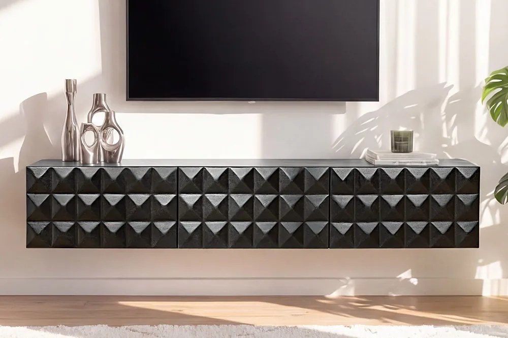 Designový závěsný TV stolek Ladarius 160 cm černé mango