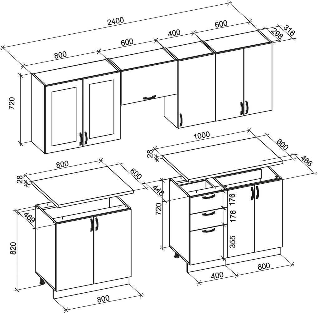 HALMAR ELIZABETH kuchyně šedá dolní D40S3 bez desky