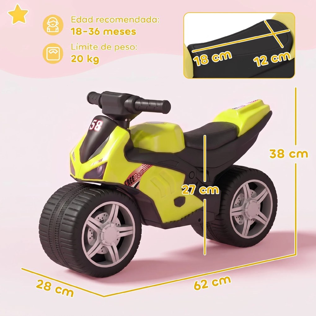 AIYAPLAY odrážedlo-motorka bez pedálů s hudbou a extra širokými koly pro děti od 18 do 36 měsíců, zelené