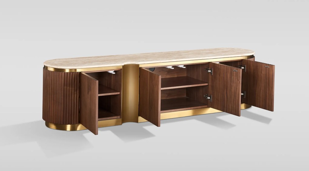 TV stolek Stilig ST916 200 cm ořech/travertin/zlatý