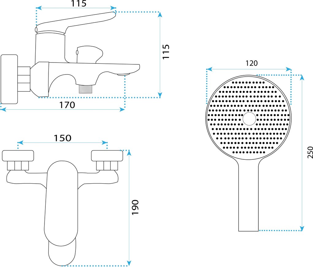 Rea Marco, vanová baterie s ruční sprchovou soupravou, černá matná, REA-B5941