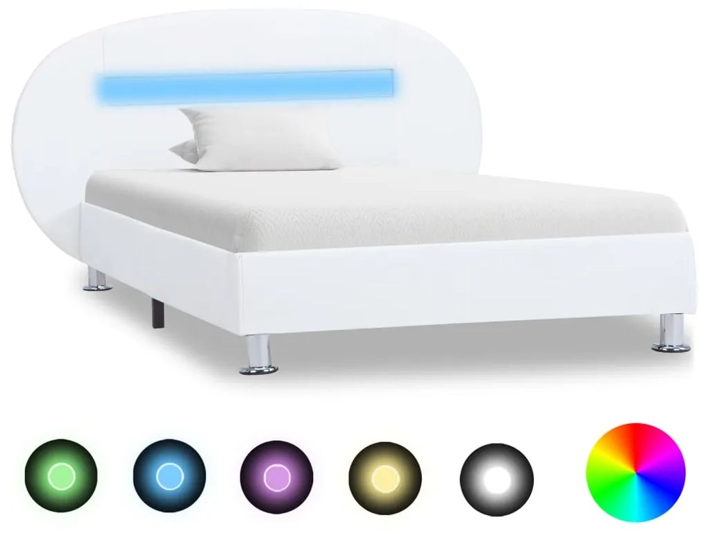 285433 vidaXL Rám postele s LED světlem bílý umělá kůže 100 x 200 cm