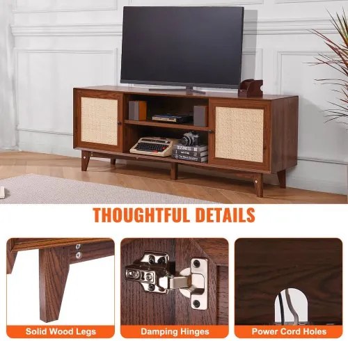 Ratan-TV-Ständer 191 cm Fernseher Boho-TV-Schrank Fernsehschrank Walnuss