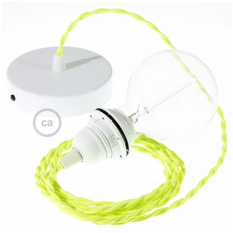 creative cables Závěsné svítidlo pro stínidla s neonovým žlutým zkrouceným textilním kabelem TF10 Velikost: 100 cm, Barva: Chrom, Montáž: Sestavený