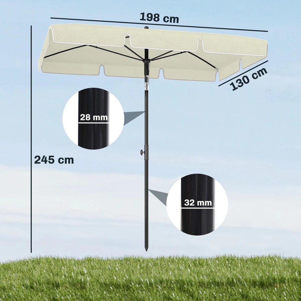 Outsunny Slunečník Plážový Slunečník Zahradní Slunečník na Balkon Ochrana před Sluncem Nastavitelný Krémově Bílý