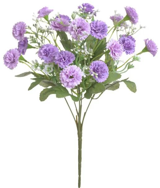 Umělá kytice 20 karafiátových květů s listy Barva: purpurová