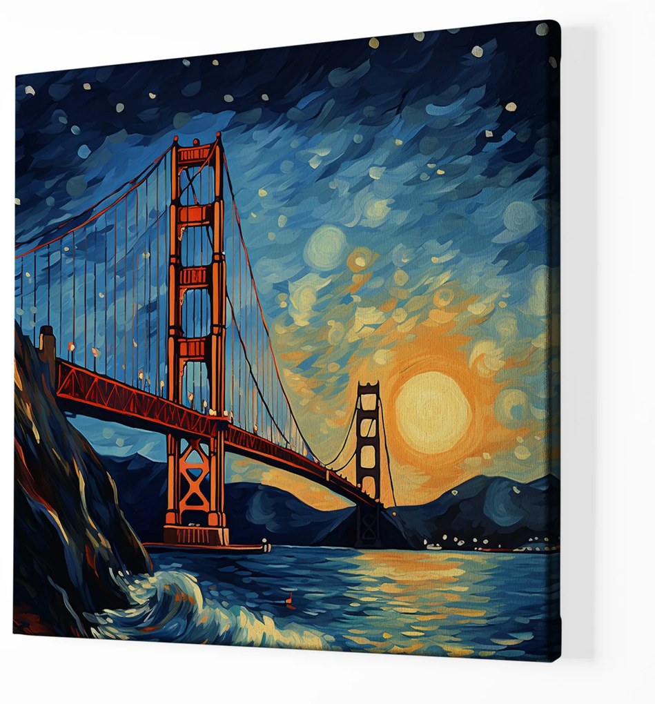Obraz na plátně - Golden Gate Bridge se západem slunce FeelHappy.cz Velikost obrazu: 140 x 140 cm
