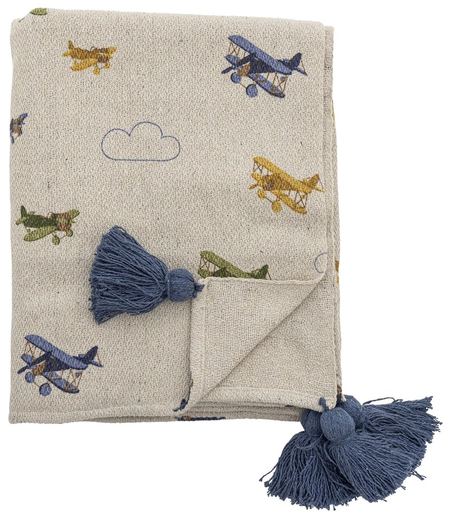 Bloomingville Přehoz z recyklované bavlny Plane 130 x 160 cm, modrá barva, textil