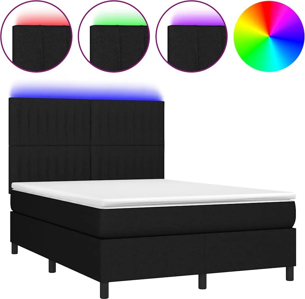 Box spring postel s matrací a LED černá 140x190 cm textil 3135031
