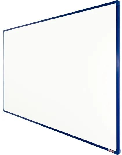 Bílá magnetická popisovací tabule s keramickým povrchem boardOK, 2000 x 1200 mm, modrý rám