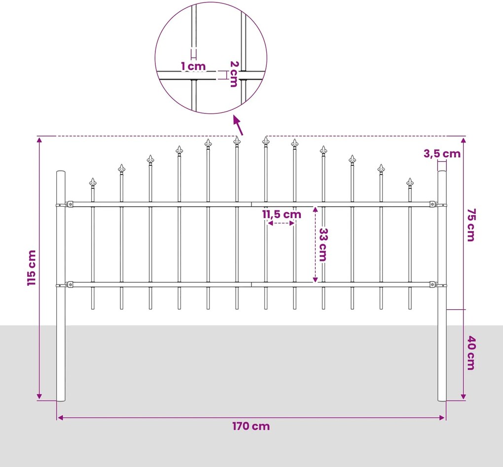 Zahradní plot Woerden s kopím nahoře ocelový 170 x 75 cm černý 144940