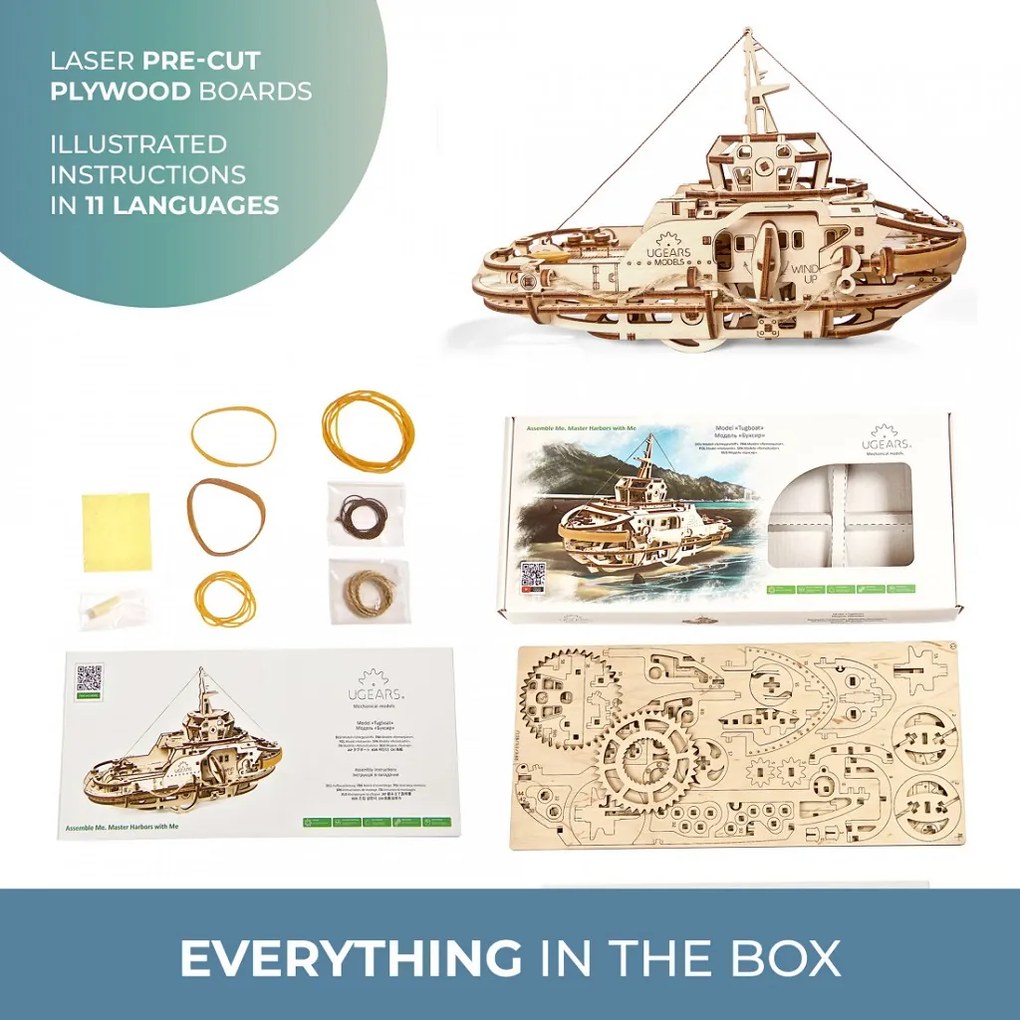 Ugears 3D dřevěné mechanické puzzle Remorkér