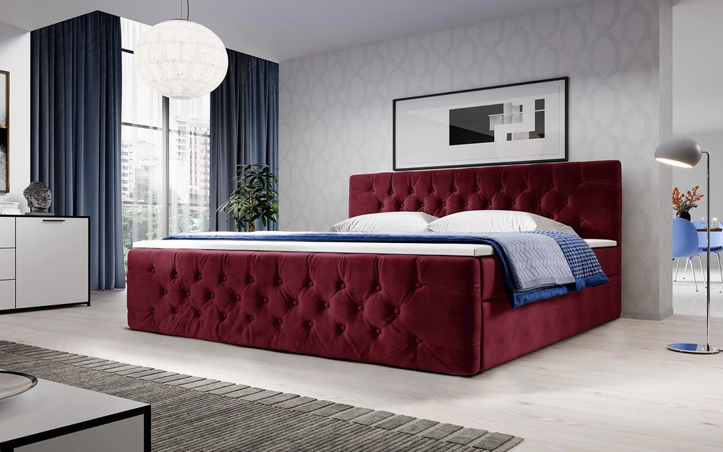 K&M postele Boxspring postel VALENCIE LUX bez úložného prostoru Velikost postele: 200 × 200 cm, Výběr matrace: Taštičková zónová matrace - měkká (70–…