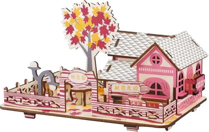 Dřevěné 3D puzzle Podzimní dům