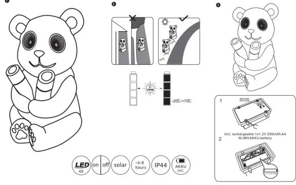 Globo 33876 - LED Solární svítidlo SOLAR LED/0,12W/3V IP44 panda