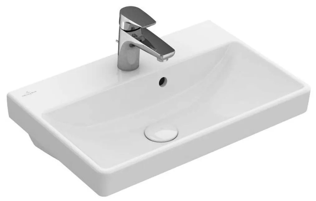 Villeroy & Boch Avento - Umyvadlo Compact 55x37 cm, s přepadem, otvor pro baterii, CeramicPlus, Stone White 4A0055RW
