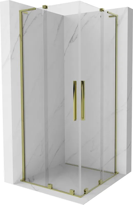 Mexen Velar L Duo, sprchový kout s posuvnými dveřmi 100 x 100 cm, 8mm čiré sklo, zlatá lesklá, 871-100-100-02-03-50