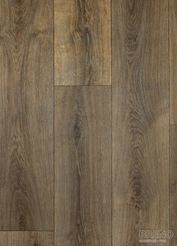 Breno PVC CARBONTEX Cherbourg Oak 546 – tmavé dřevo, šíře 300 cm