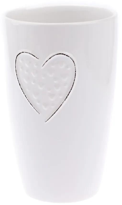 Bílá keramická váza Dakls Hearts Dots, výška 22 cm