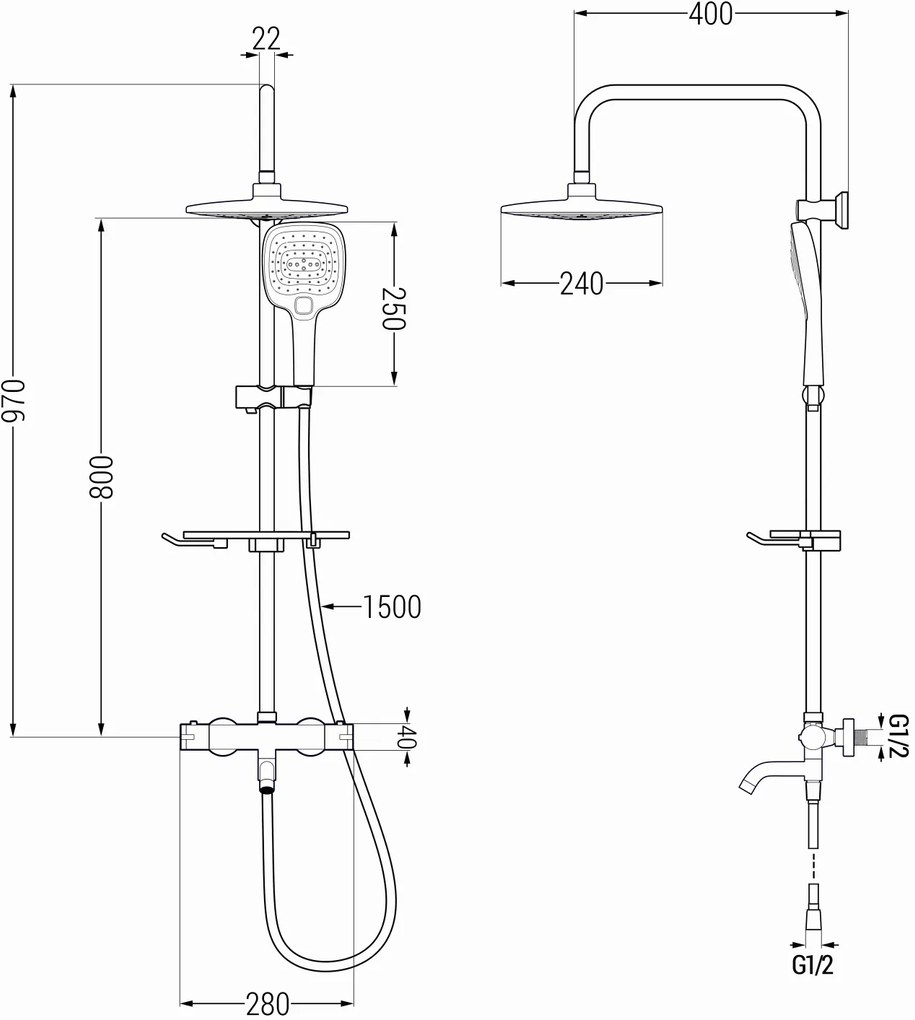 Mexen - KT17 sprchový set s termostatickou vanovou baterií Kai, chromová, 779001793-00