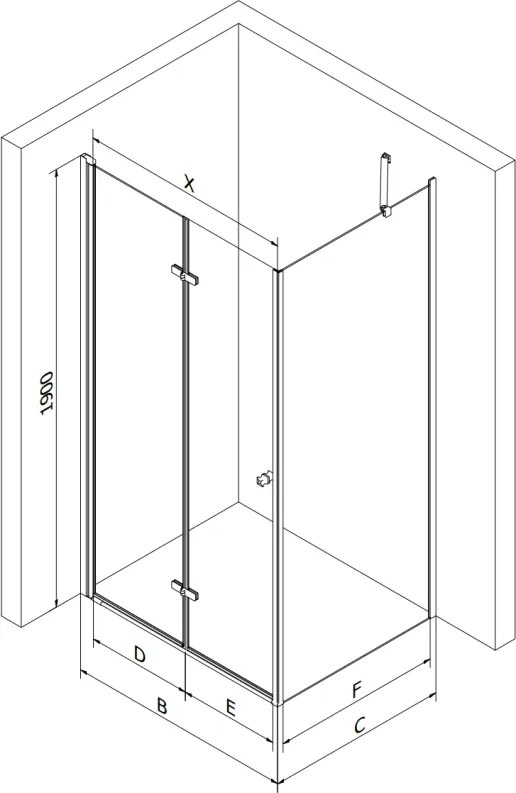 Mexen Lima, sprchový kout se skládacími dveřmi 90 (dveře) x 80 (stěna) cm, 6mm šedé sklo, chromový profil + slim sprchová vanička bílá + chromový sifon, 856-090-080-01-40-4010
