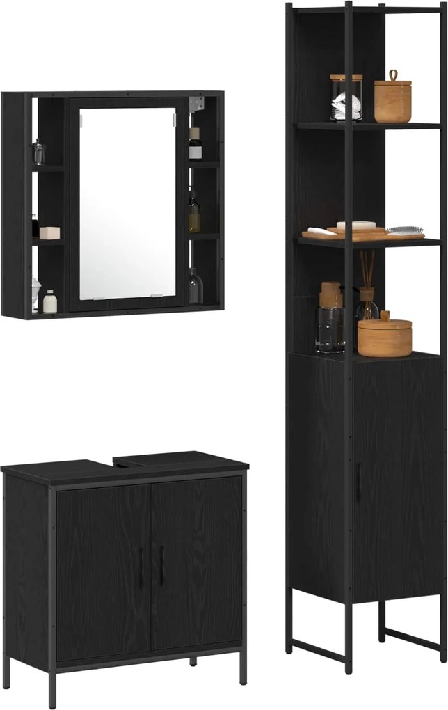 Koupelnové umyvadlové jednotky 3 ks Černá 33 x 33 x 185,5 cm 3334385