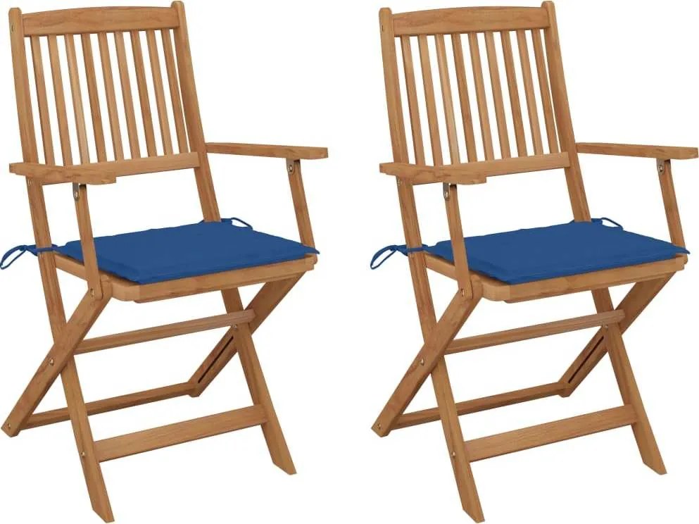 vidaXL Skládací zahradní židle s poduškami 2 ks masivní akáciové dřevo [3064591] Barva: Modrá
