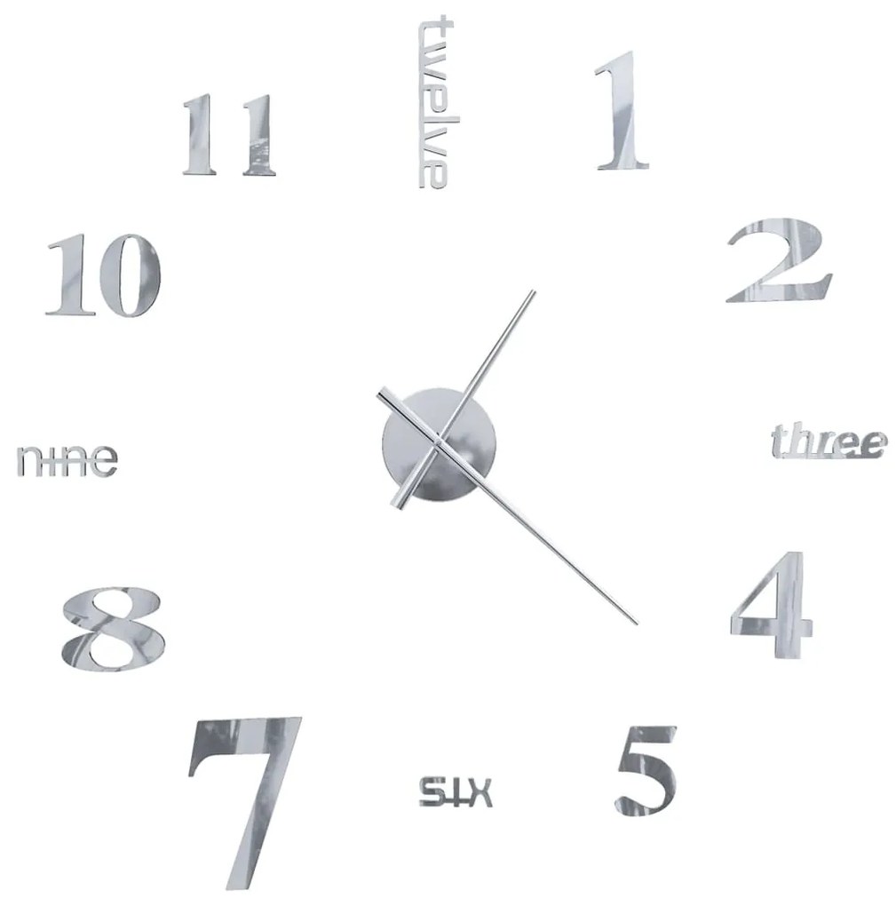 3D Nástěnné hodiny s moderním designem 100 cm XXL stříbrné - Default Title