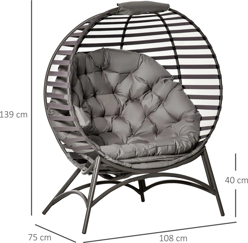 Outsunny papasan zahradní židle 2 koše polštáře oválné lounge křeslo skládací balkon terasa písek hnědá ocel 118x75x139cm | Aosom