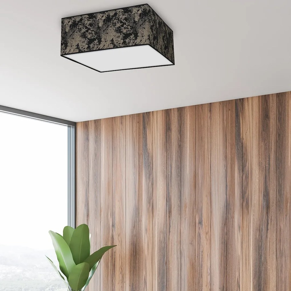 Stropní svítidlo Satino Square, 1x černé/zlaté textilní stínítko, (bílé plexisklo), (50 cm)