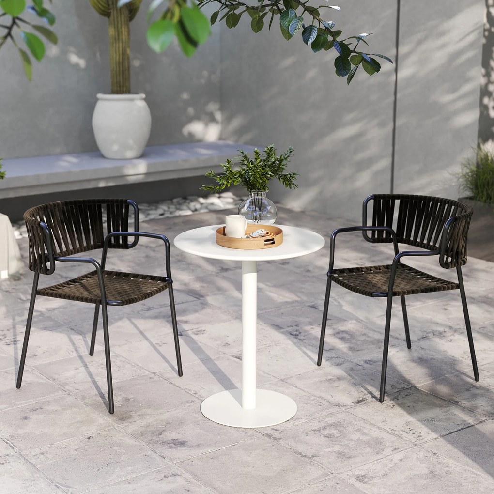 HOMCOM Jídelní Stůl, Kulatý Kuchyňský Stůl pro 2 Osoby, Moderní Jídelní Stůl do Obývacího Pokoje, Zahrady, Ocel, Ø60 x 72 cm, Bílý