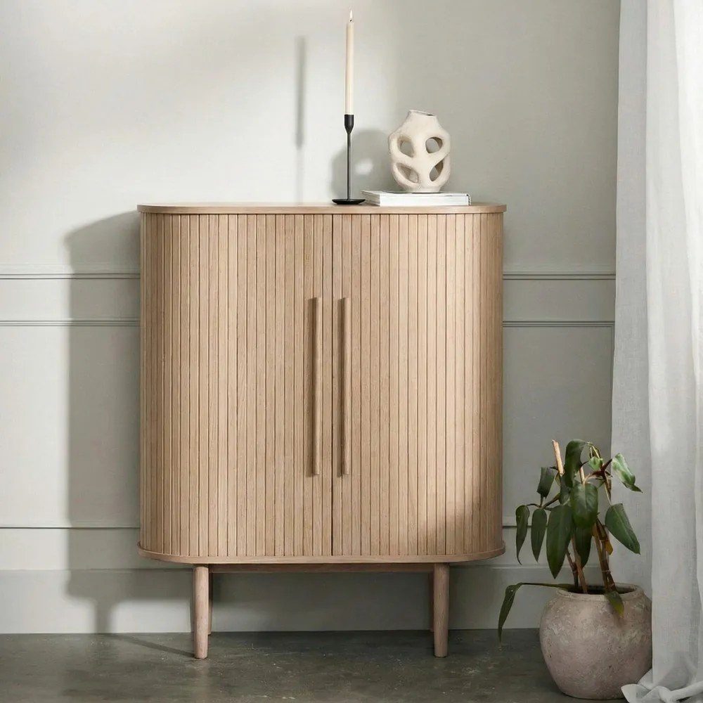 Skříňka v dekoru dubu s posuvnými dveřmi ve světle přírodní barvě 100x118x40 cm Meta – Unique Furniture