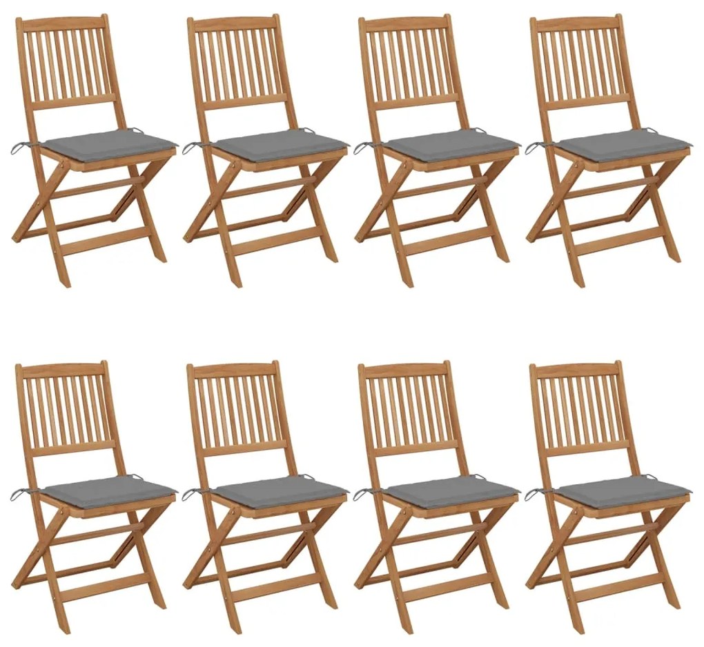 3075022 vidaXL Skládací zahradní židle s poduškami 8 ks masivní akácie