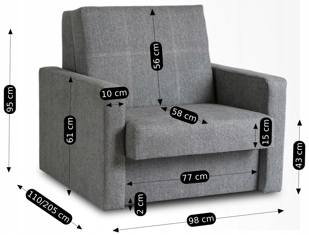 MEBEL ELITE Rozkládací křeslo Sedací souprava Jednomístná Pohovka na spaní Šedá MILAN 1