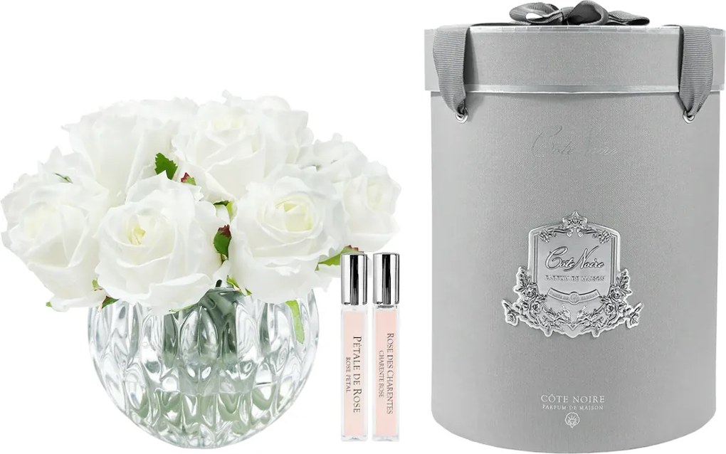 Côte Noire Luxury Round Bouquet kytice 13 parfémovaných růží Ivory White
