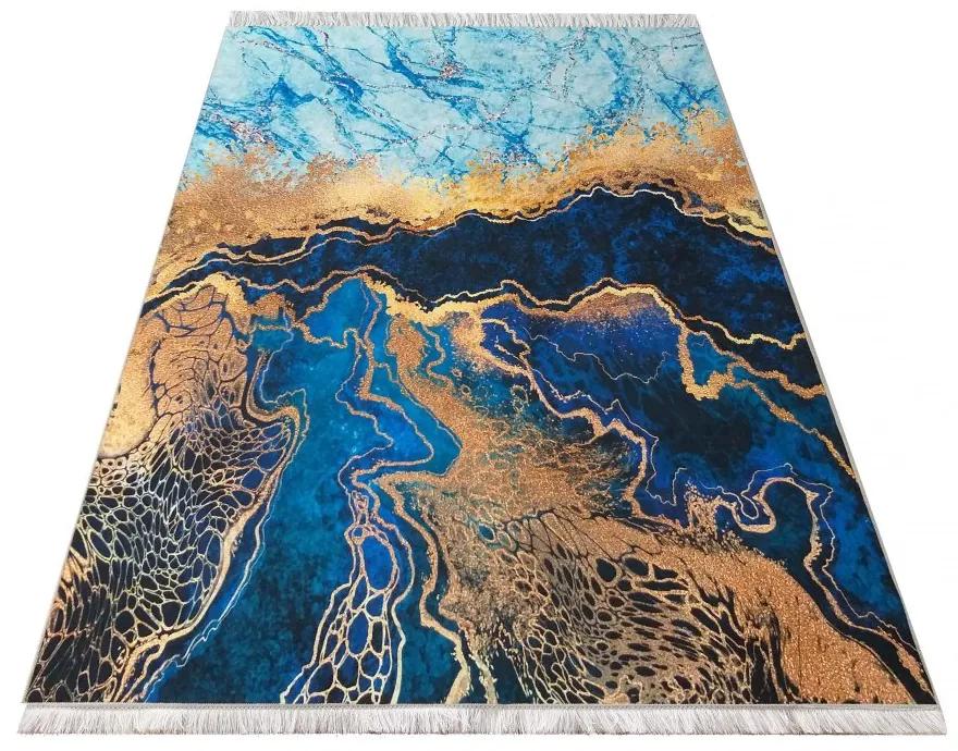 Protiskluzový koberec v modré barvě s abstraktním vzorem Šířka: 120 cm | Délka: 180 cm