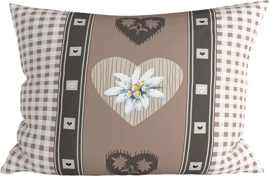 Polybavlněný povlak na polštář HEART RETRO POLY 70x90 cm, hnědý