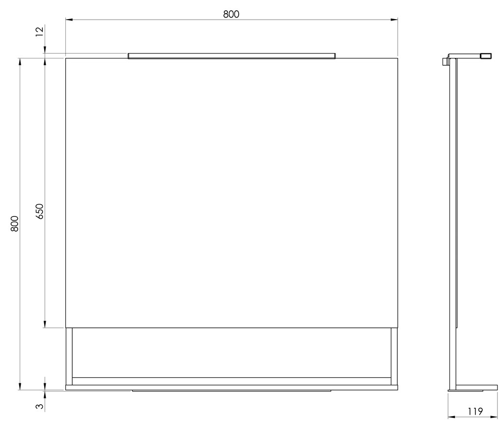 Sapho Sapho, ERUPTA zrcadlo s poličkou a LED osvětlením 80x80x12cm, černá mat